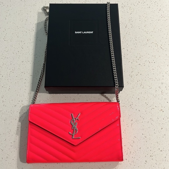 Yves Saint Laurent | Bags | Rare Neon Pink Ysl Wallet On Chain | Poshmark